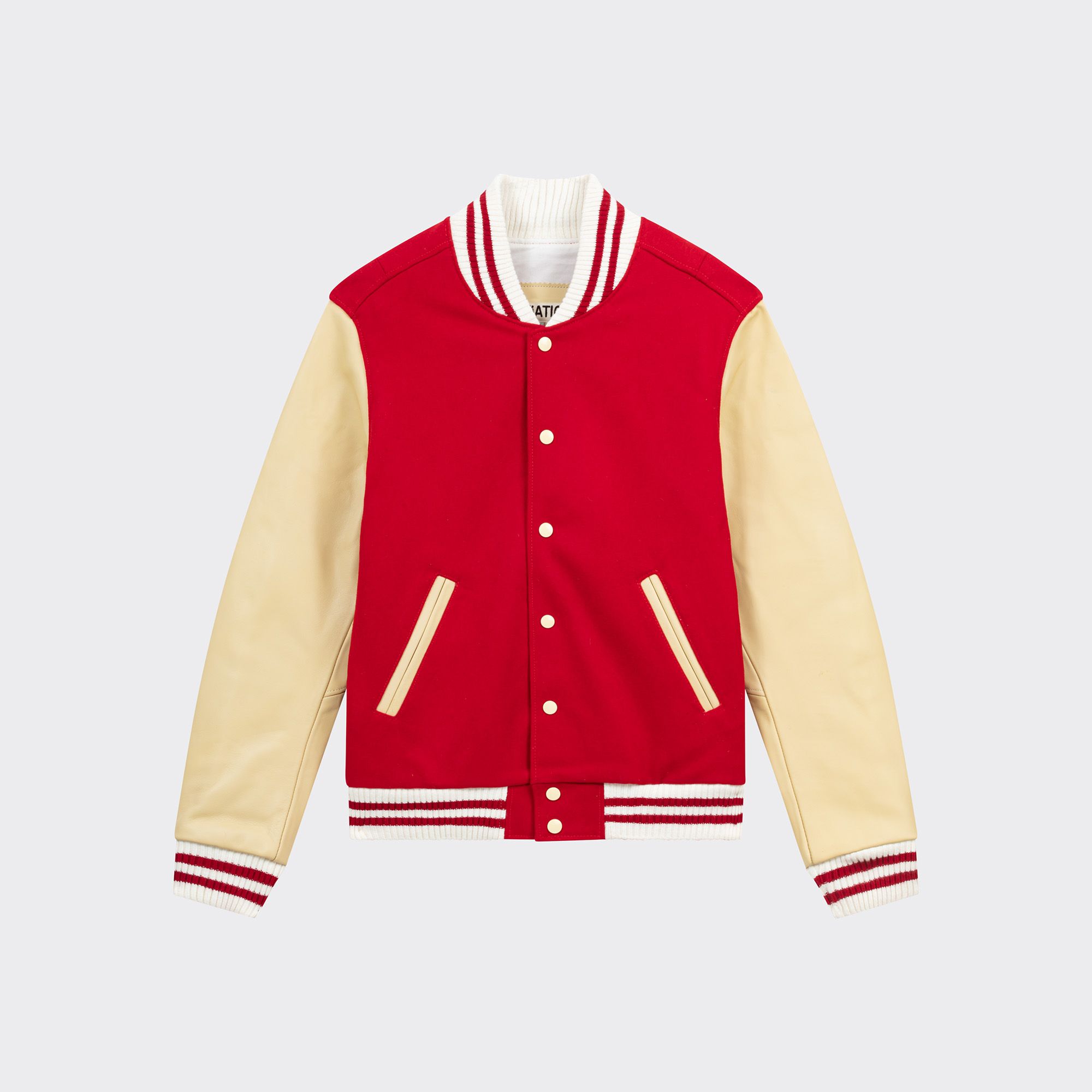 Bronco Varsity Leather Jacket Red & Ivory | Aviatic